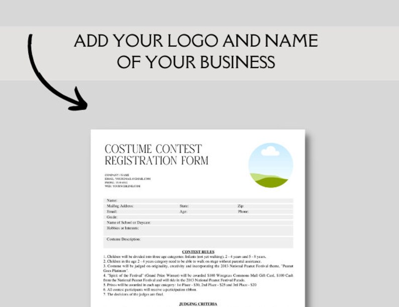 Editable Halloween Costume Contest Registration Form Template, Costume ...