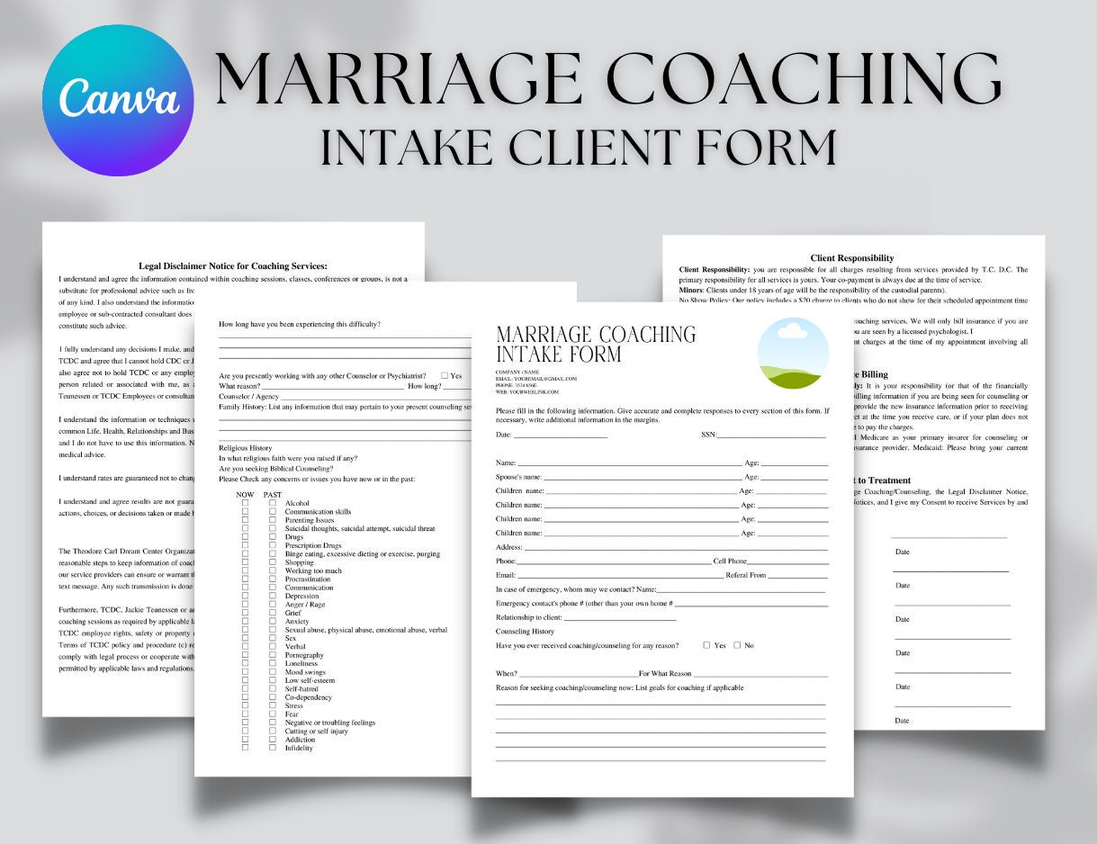 Editable and Printable Marriage Coaching Client Intake Form Template ...