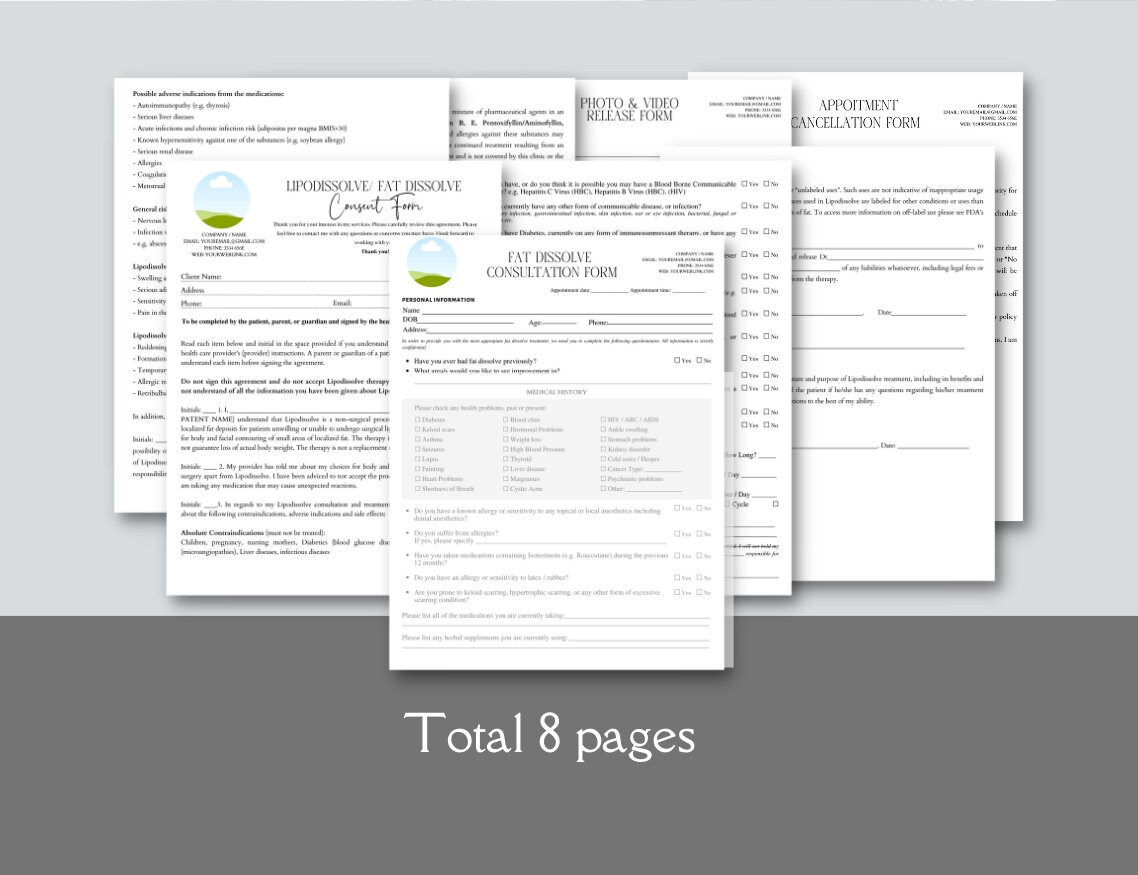 Editable Fat Dissolve Consent Form Fat Dissolving Bundle Forms 5153