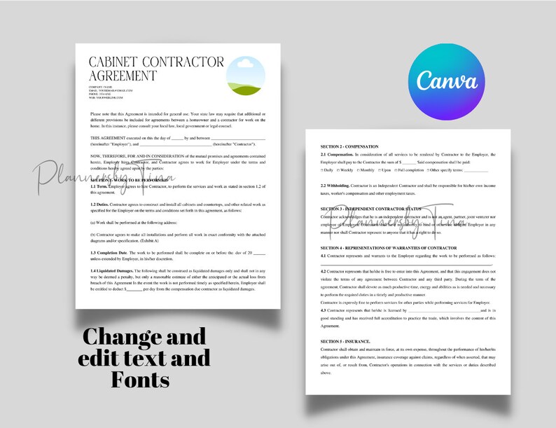 Editable Cabinet Contractor Services Agreement, Professional Cabinet ...