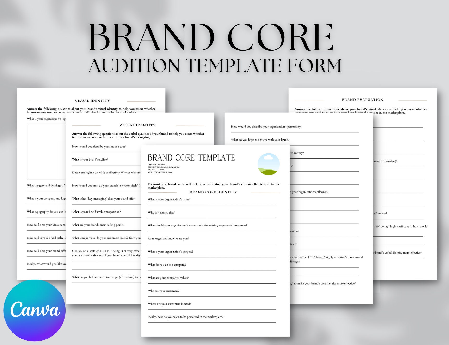 Editable and Printable Brand Core Audition Form Template, Brand Values ...