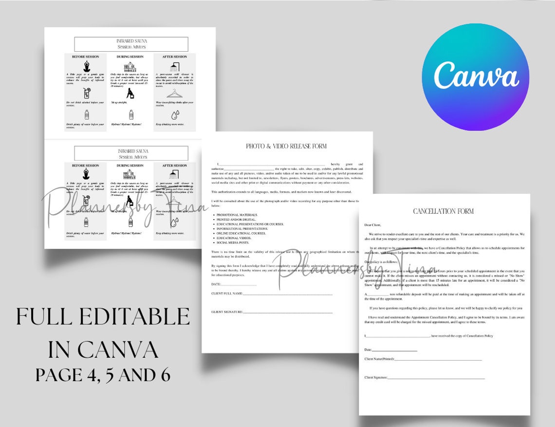 Editable and Printable Sauna Forms, Sauna Consultation Form, Client ...
