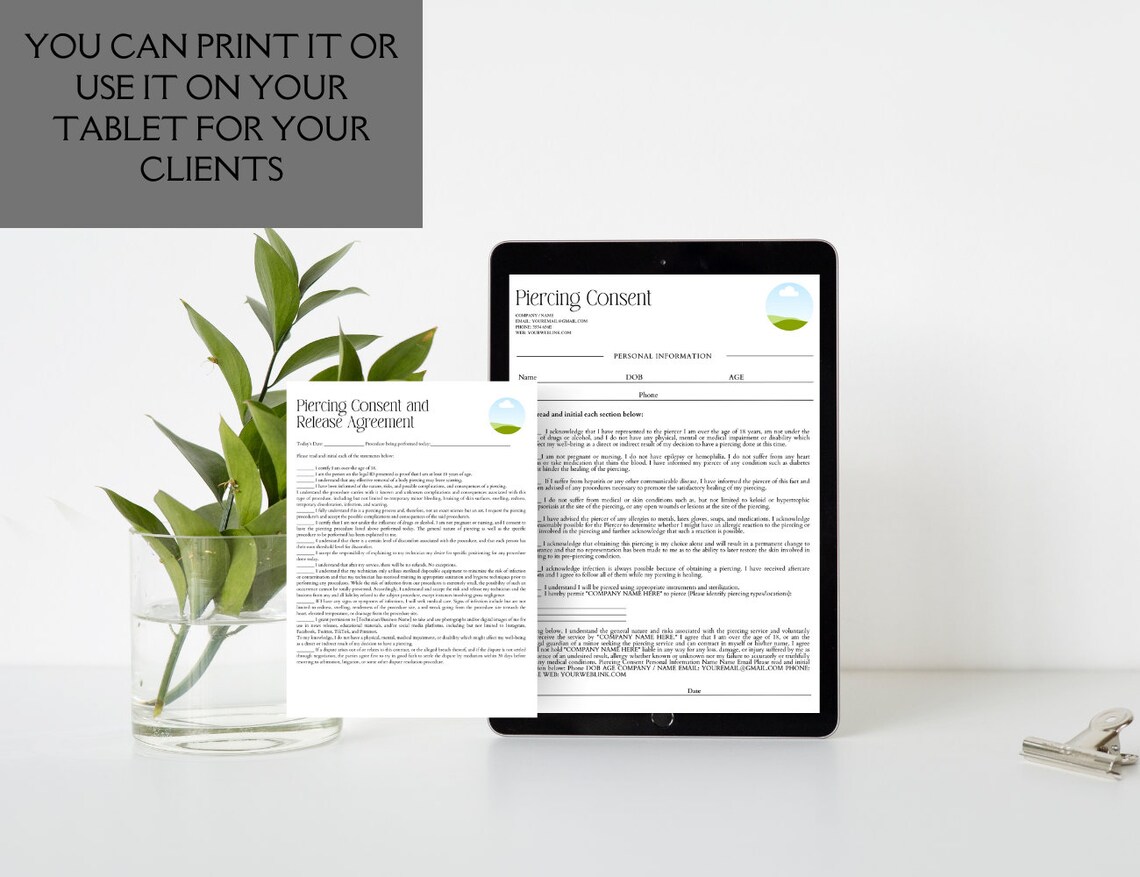 Editable and Printable Body Piercing Bundle Client Intake Form ...