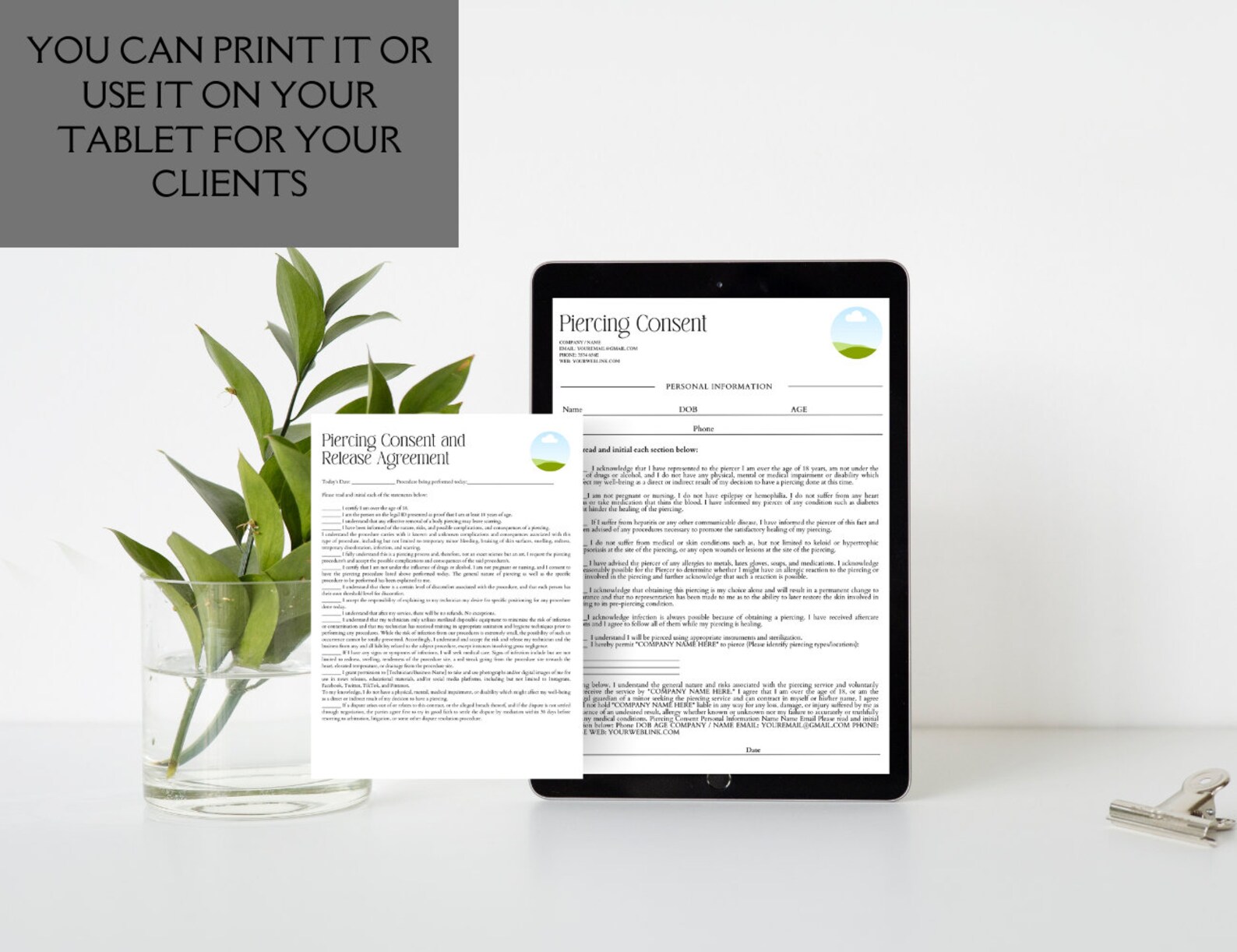 Editable and Printable Body Piercing Bundle Client Intake Form ...