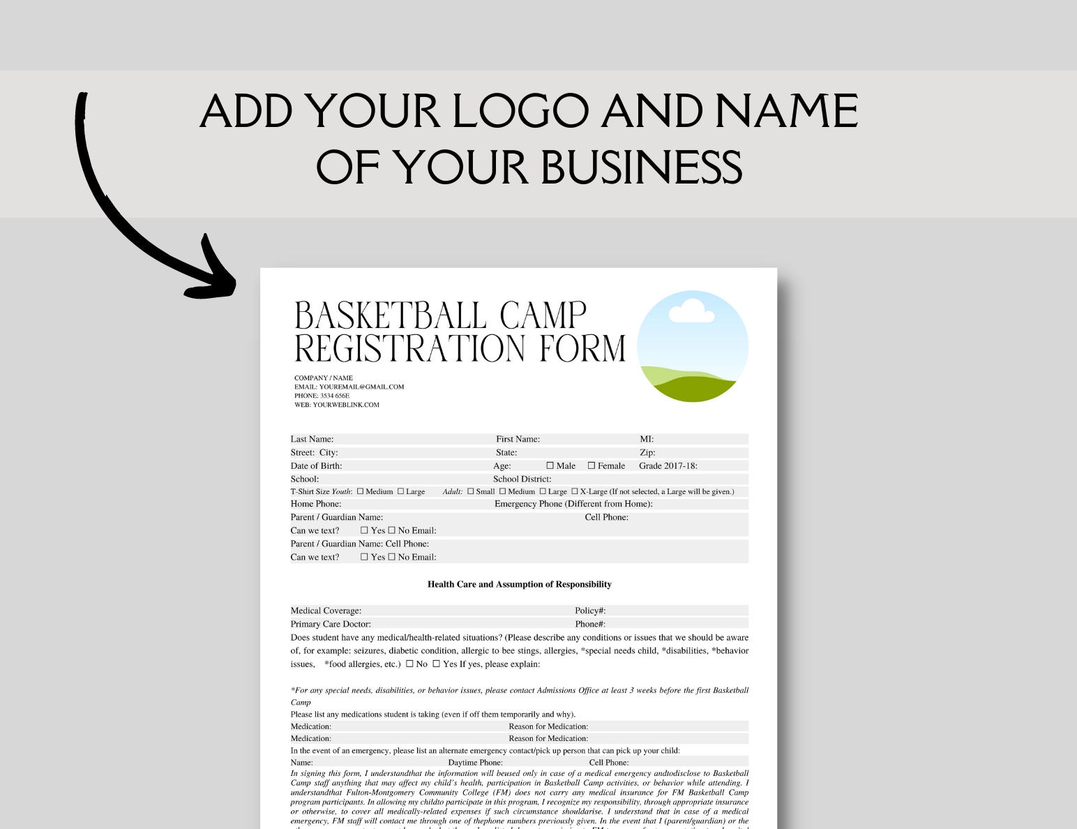 Editable and Printable Basketball Camp Registration Form Template ...