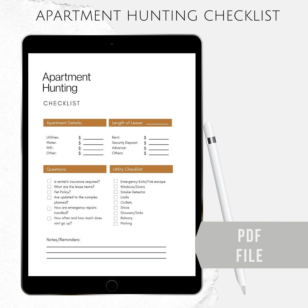 Apartment Hunting Checklist Printable Pdf Instant Download, House ...