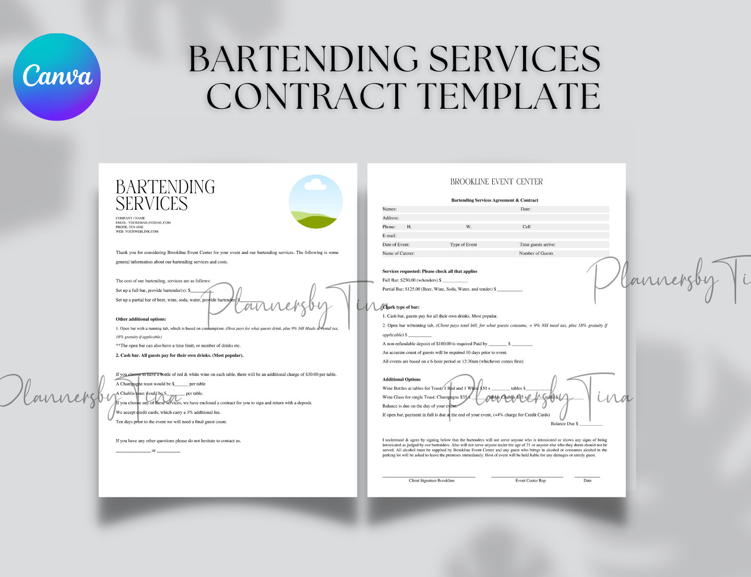 Editable and Printable Bartending Contract Contract Agreement Template ...