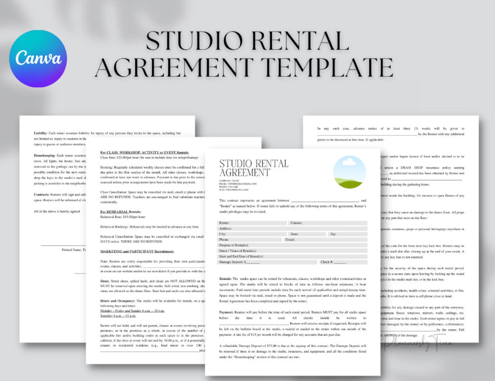 Editable and Printable Studio Rental Agreement Contract Template ...