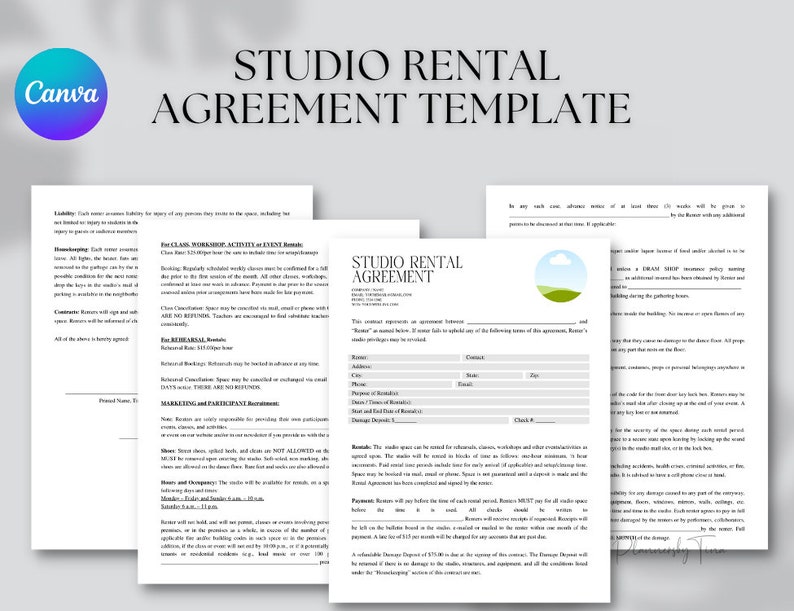 Editable and Printable Studio Rental Agreement Contract Template ...