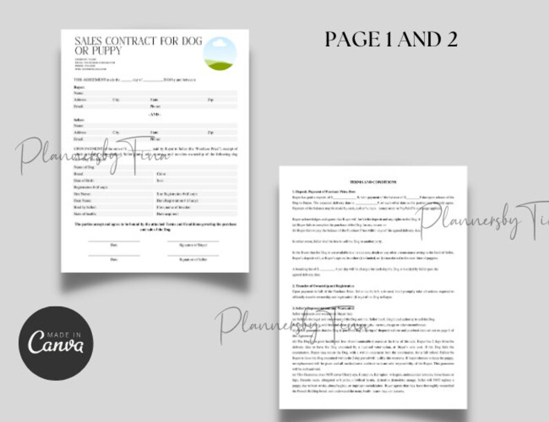 Editable Puppy Sales Contract Template, Dog or Puppy Sale Contract Template, Puppy Sale Contract ...