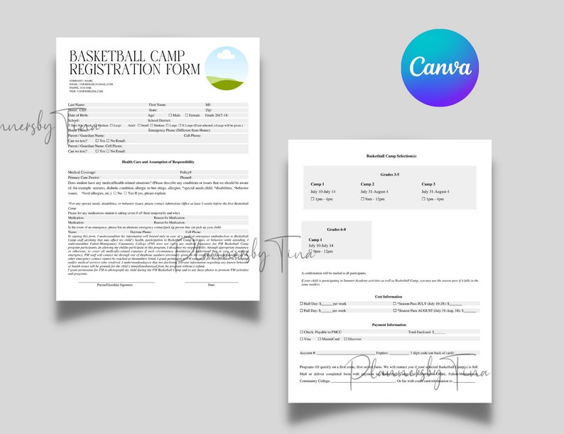 Editable and Printable Basketball Camp Registration Form Template ...
