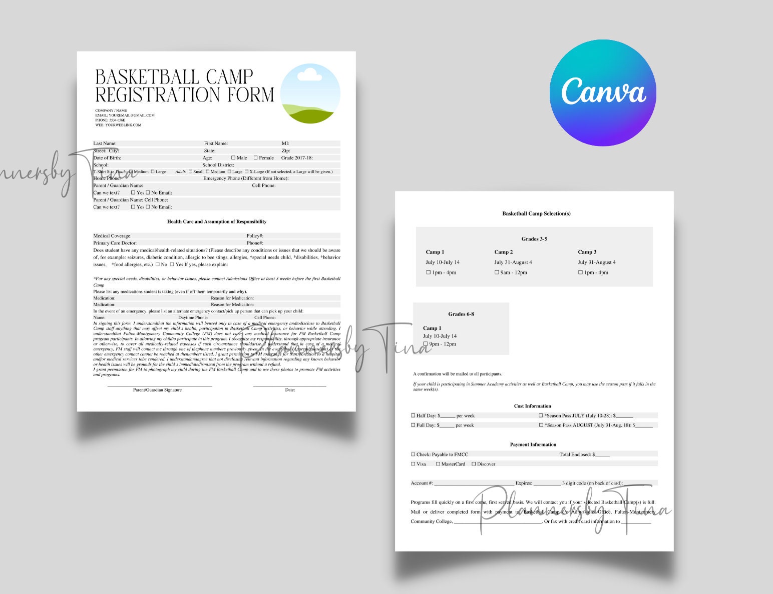 Editable and Printable Basketball Camp Registration Form Template ...