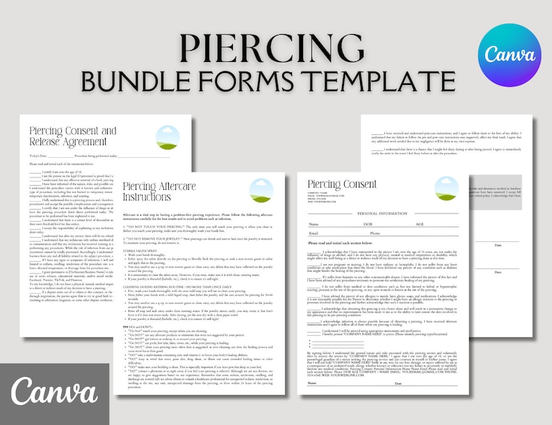 Editable and Printable Body Piercing Bundle Client Intake Form ...