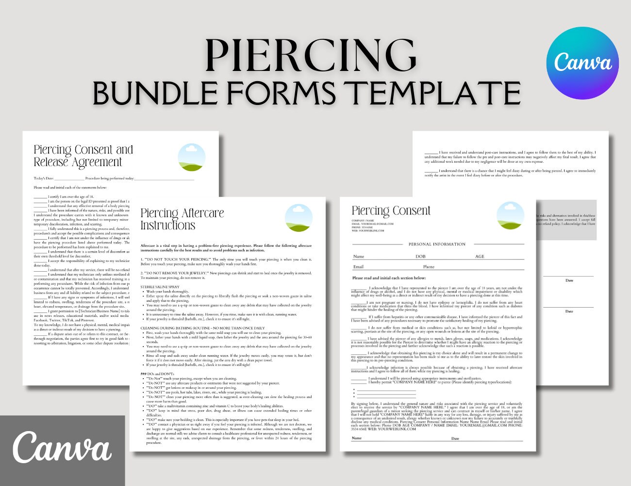 Editable and Printable Body Piercing Bundle Client Intake Form ...
