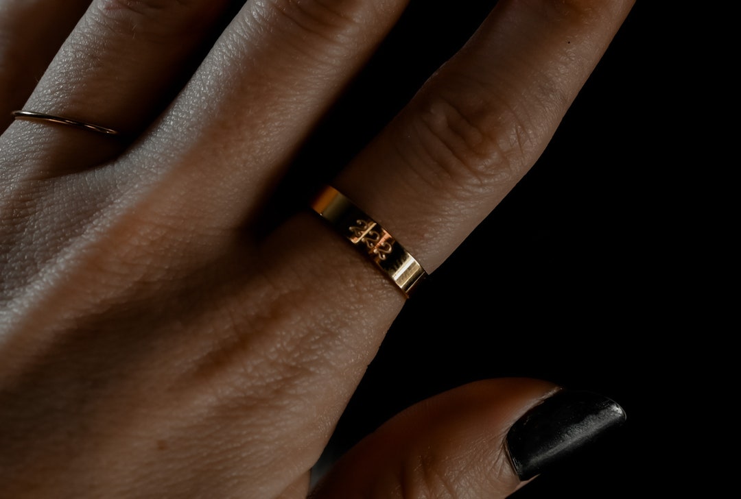 222 ANGEL NUMBER • WATERPROOF 14k Gold Ring • Engraved Ring ...