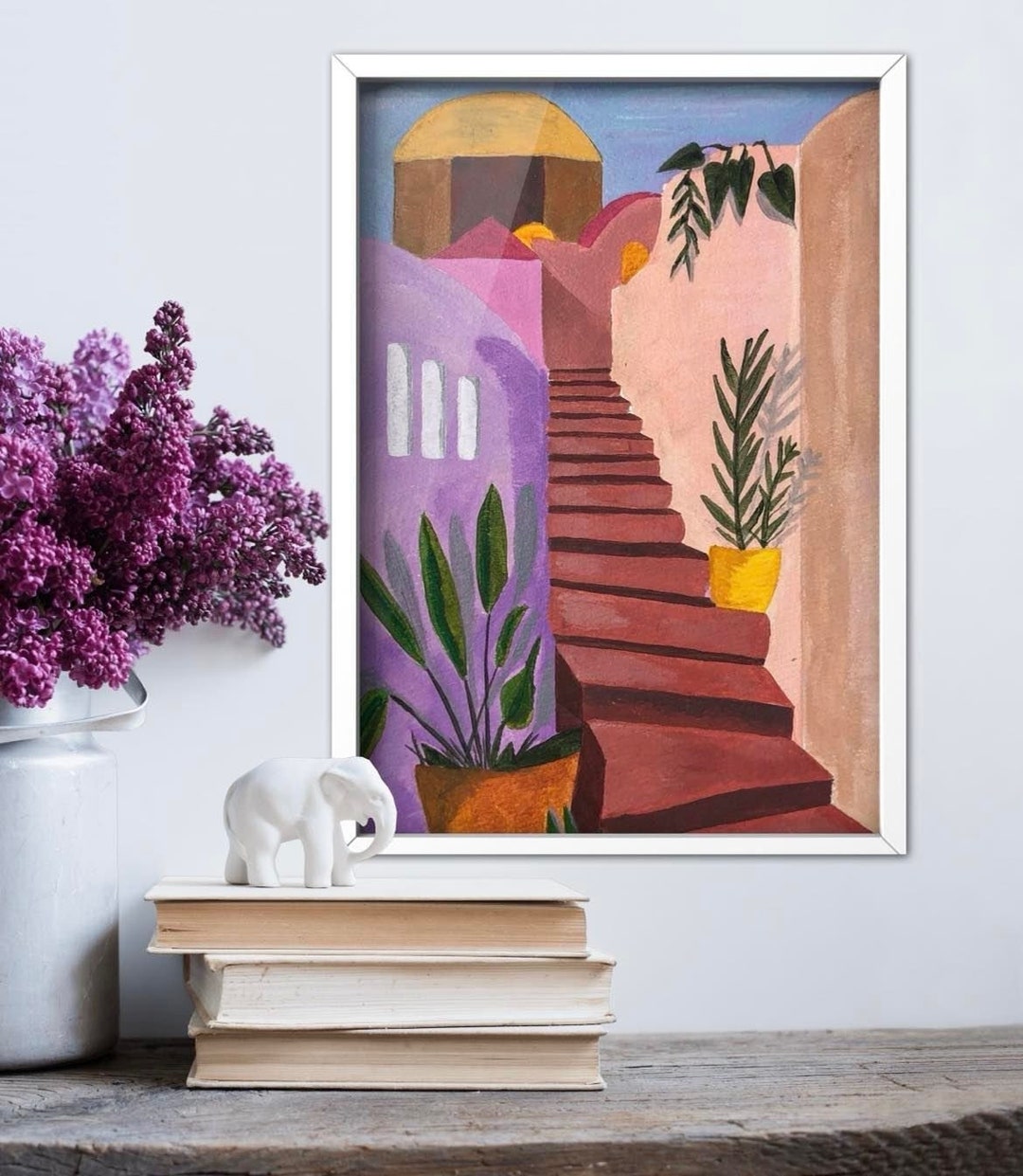 Greek Print / Greek Wall Art / Bumpy Stairs Print / Greek Painting / A5 ...