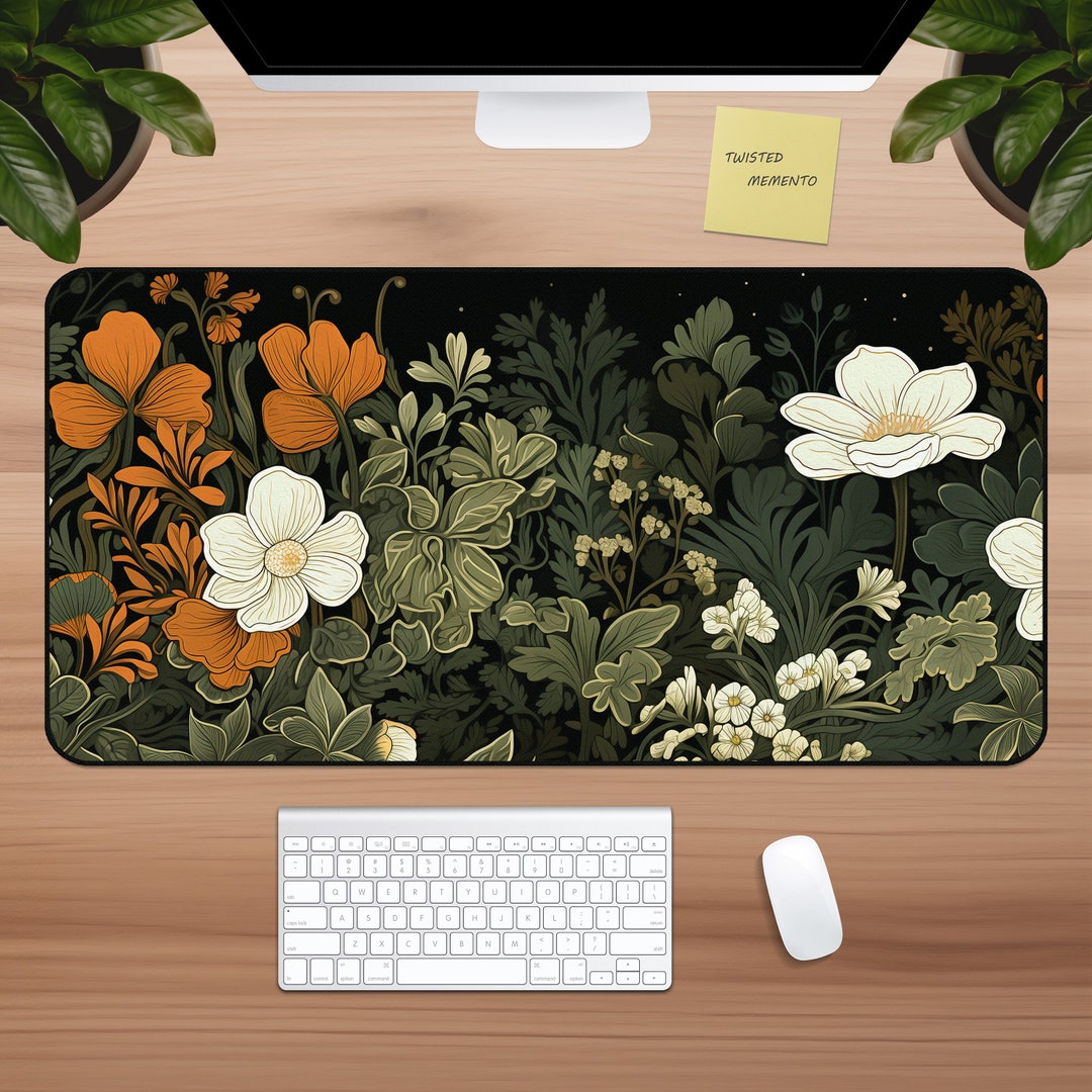 Floral Desk Mat Mouse Pad | Dark Green Plants Mousepad | Botanical ...