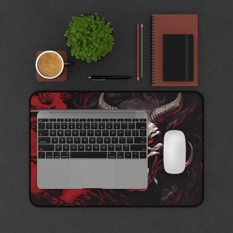Demon Oni Mask Desk Mat Demon Creature Desk Mat Anime Mousepad Gaming ...
