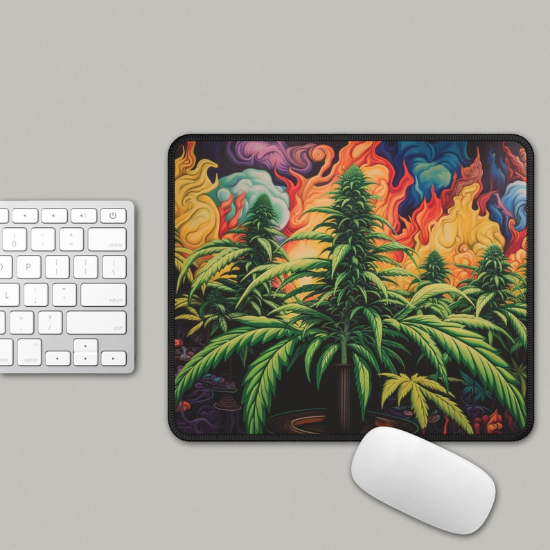 Cannabis Desk Mat, Colorful Gaming Deskpad, Botanical Office Decor, XL ...