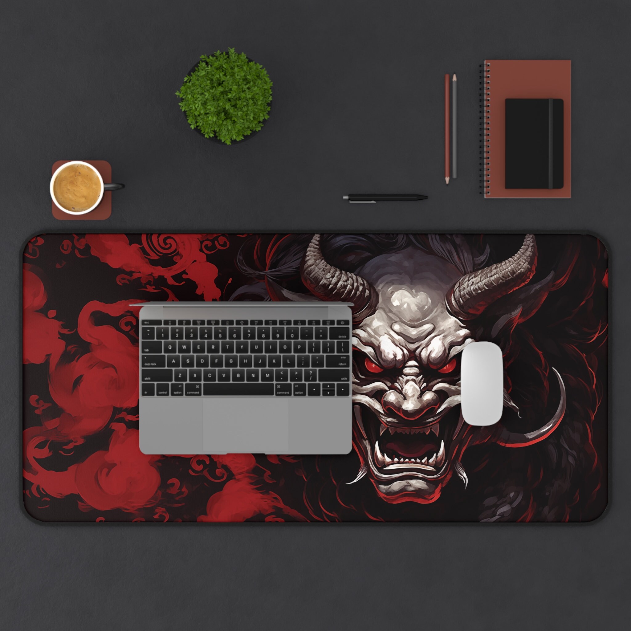 Demon Oni Mask Desk Mat Demon Creature Desk Mat Anime Mousepad Gaming ...