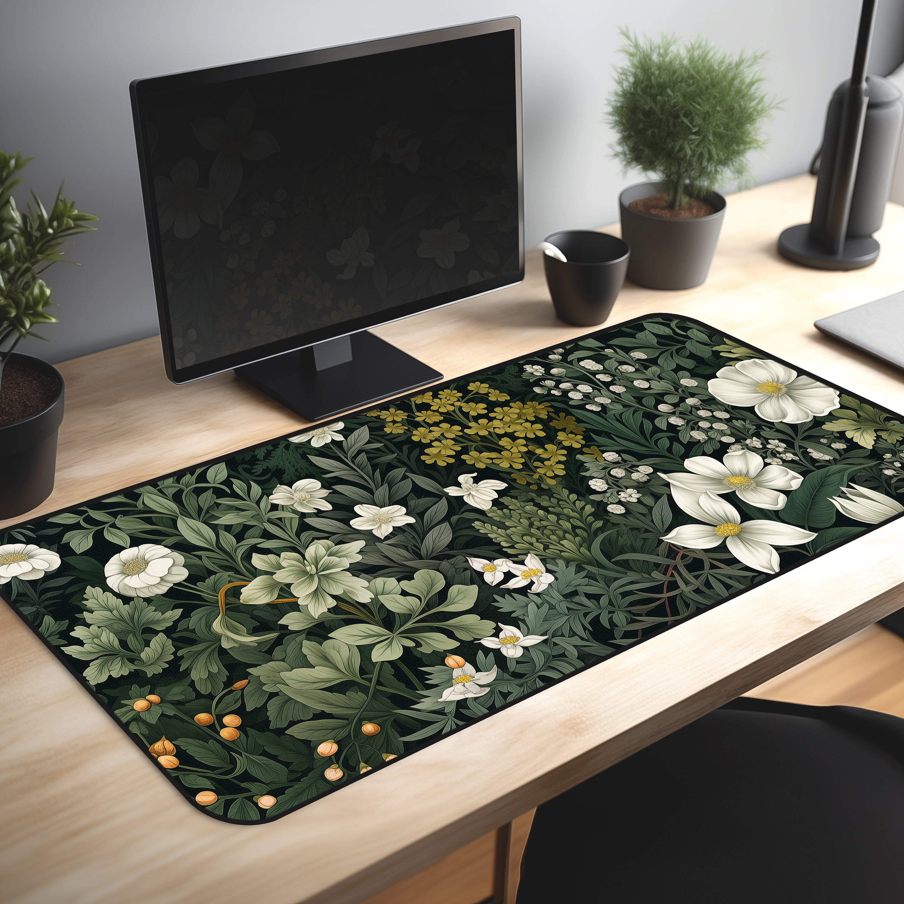 Cottagecore Desk Mat Floral Desk Mat Botanical Mouse Pad Vintage Desk ...