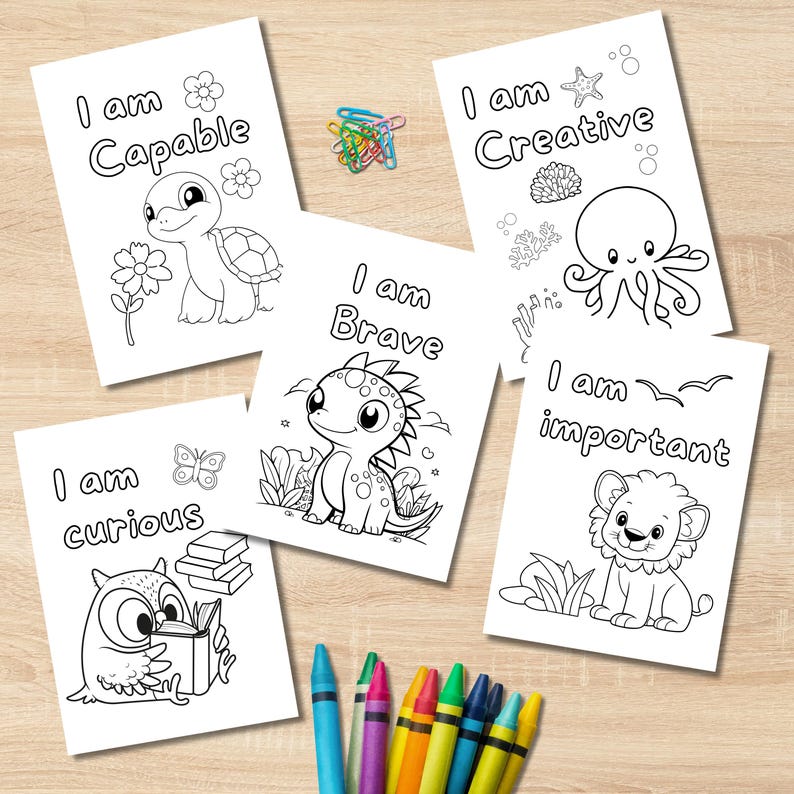 Animal Coloring Pages for Kids I Am Affirmations Digital Download - Etsy