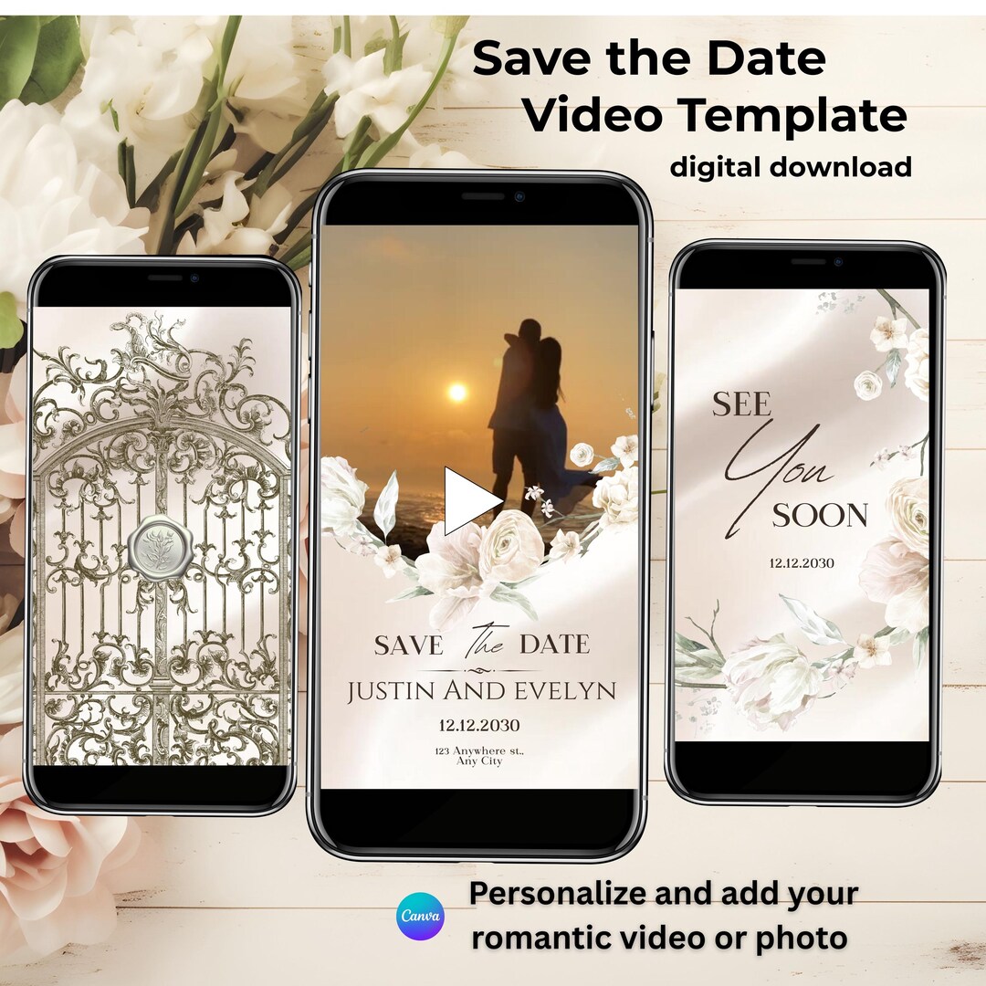 Animated Floral Wedding Save the Date Video Template | Canva (digital ...