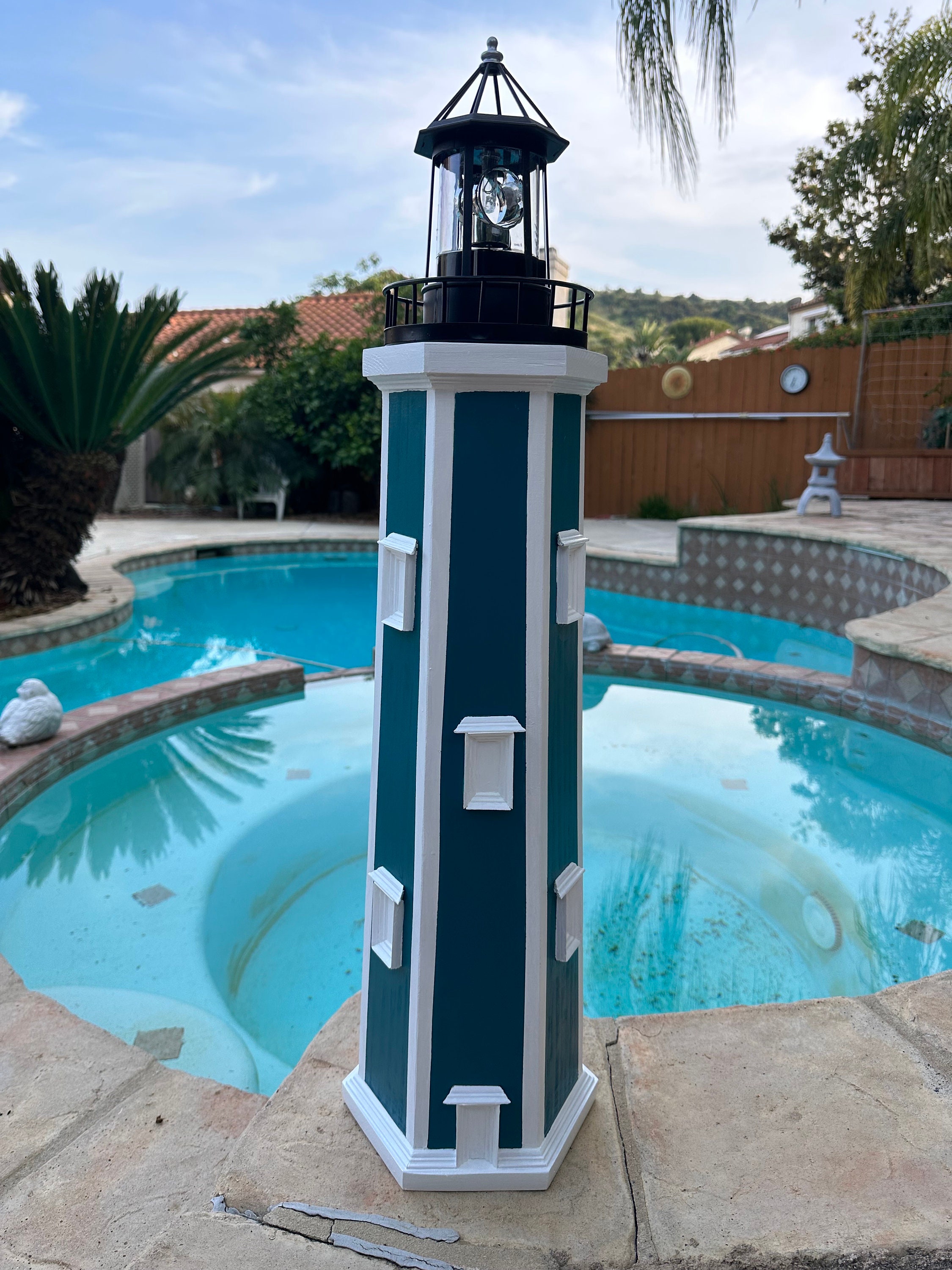 35” Solar Wooden Lighthouse for Backyard or Garden - Etsy