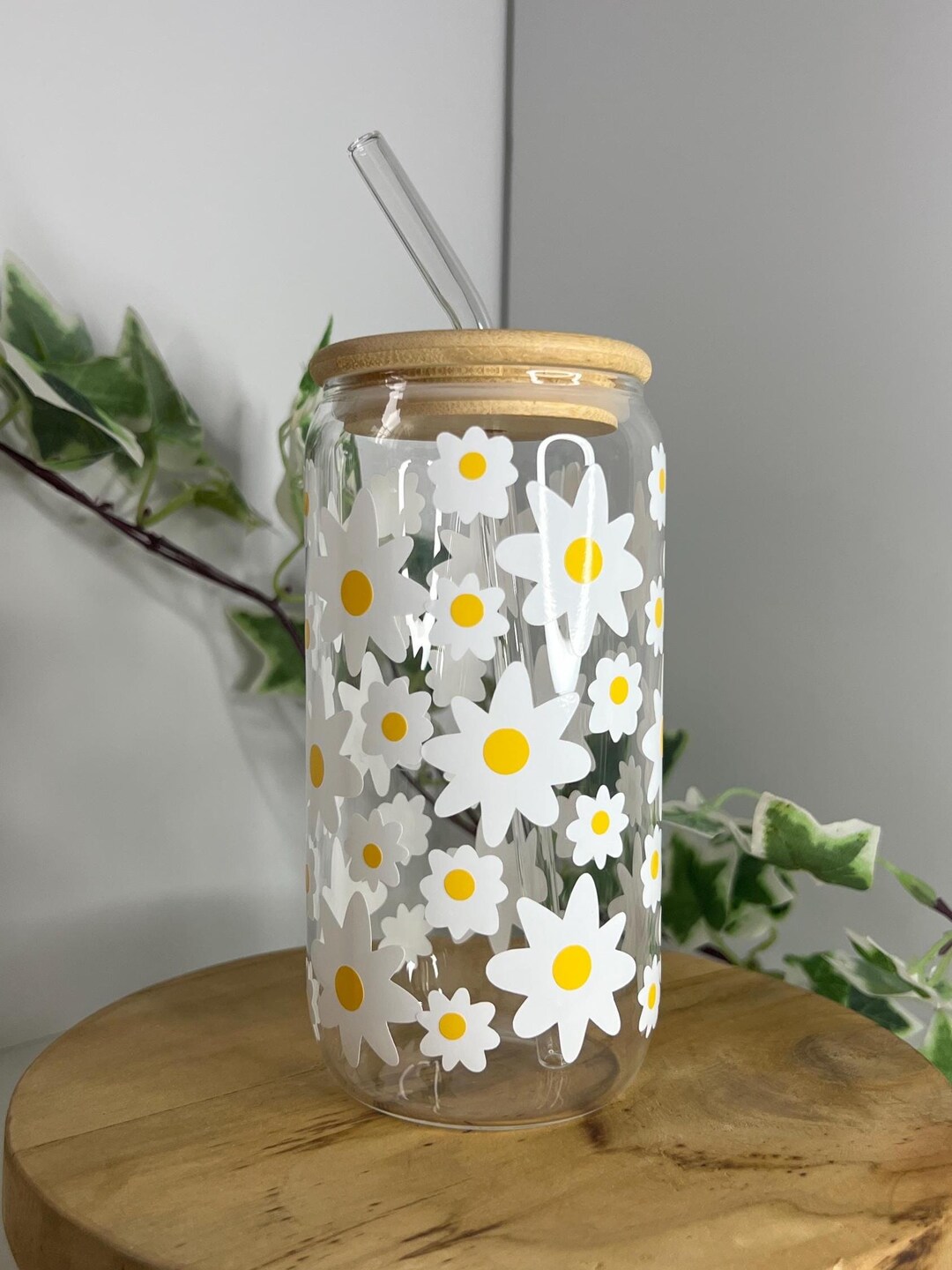 Aesthetic Iced Coffee Cup, Cute Daisy Libbey Glass, Reusable Flower ...