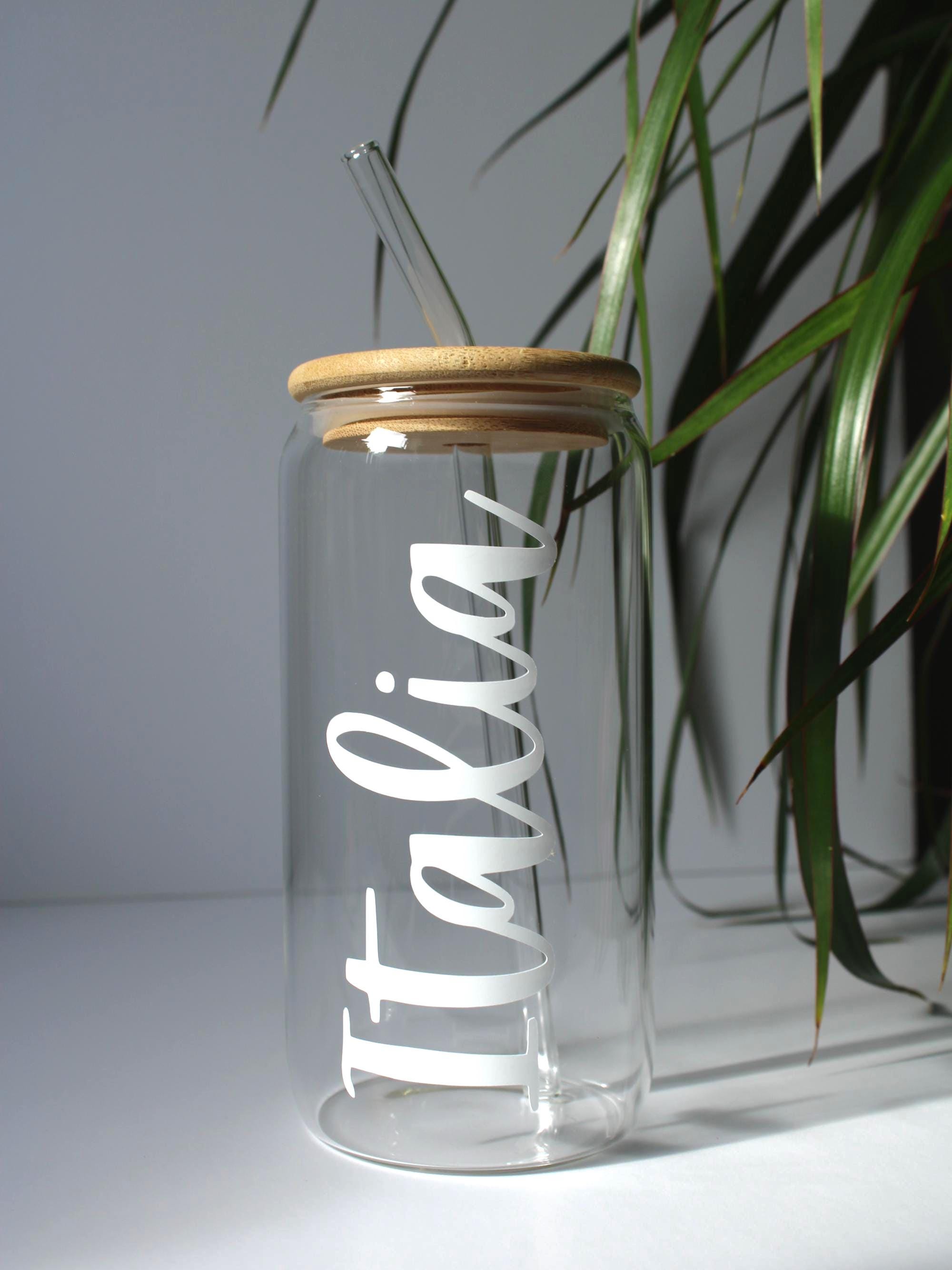 Personalised Iced Coffee Glass Cup: Custom Name Tumbler, 24 Colour ...