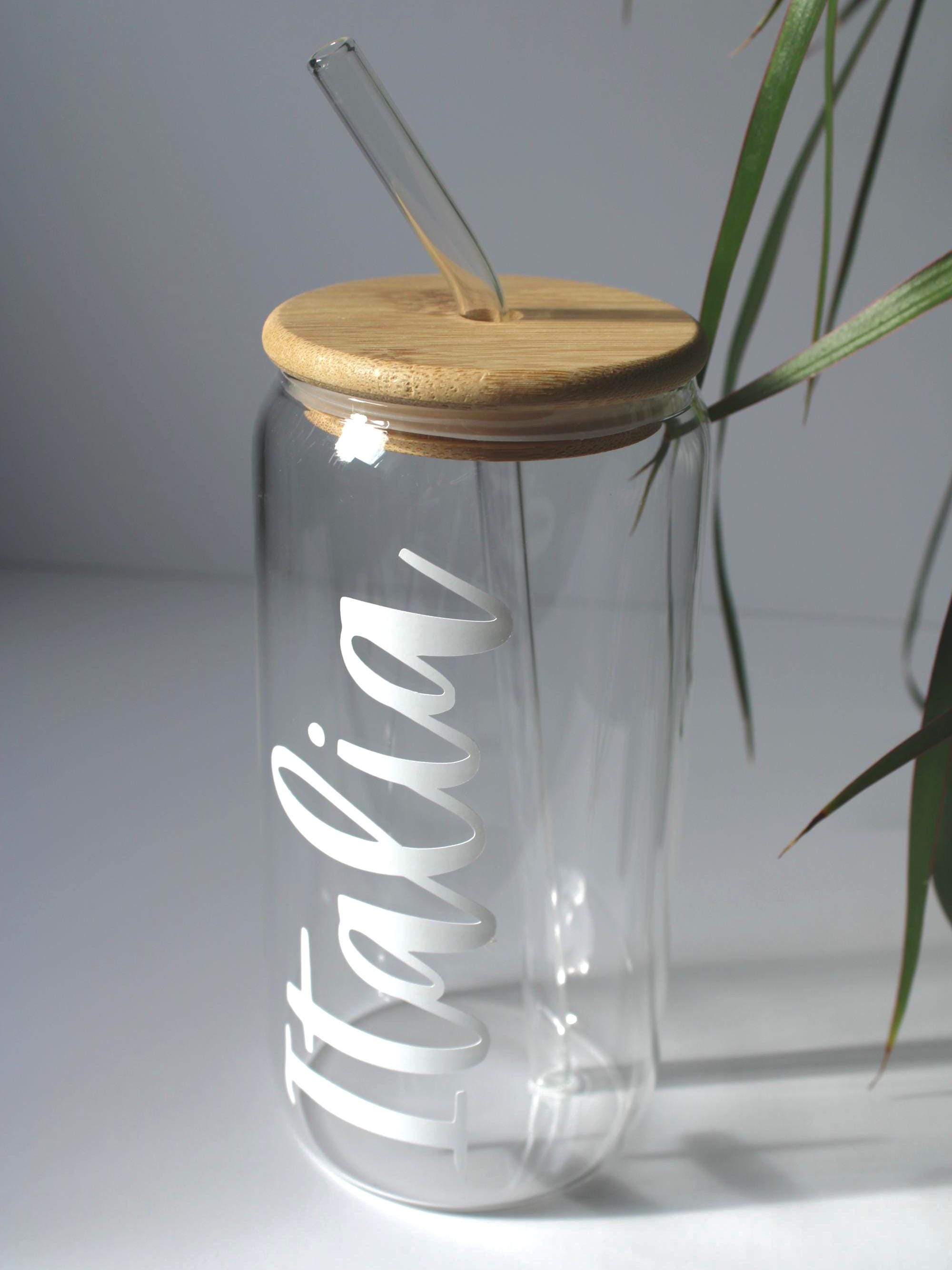 Personalised Iced Coffee Glass Cup: Custom Name Tumbler, 24 Colour ...