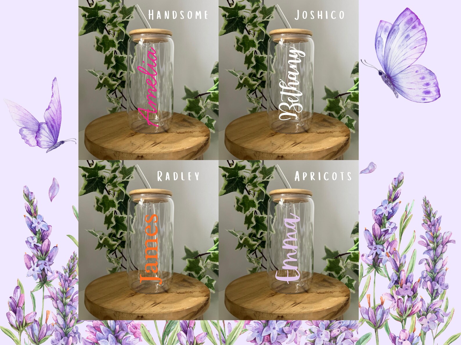 Personalised Iced Coffee Glass Cup: Custom Name Tumbler, 24 Colour ...