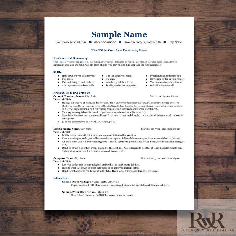 Applicant Tracking System Resume Template for Word Optimized One Page ...