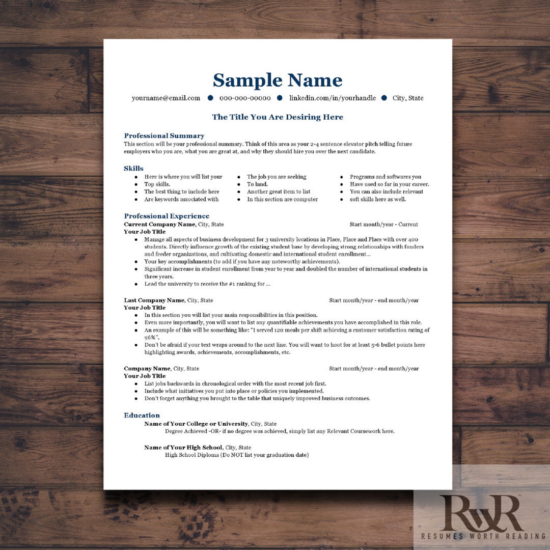 Applicant Tracking System Resume Template for Word Optimized One Page ...