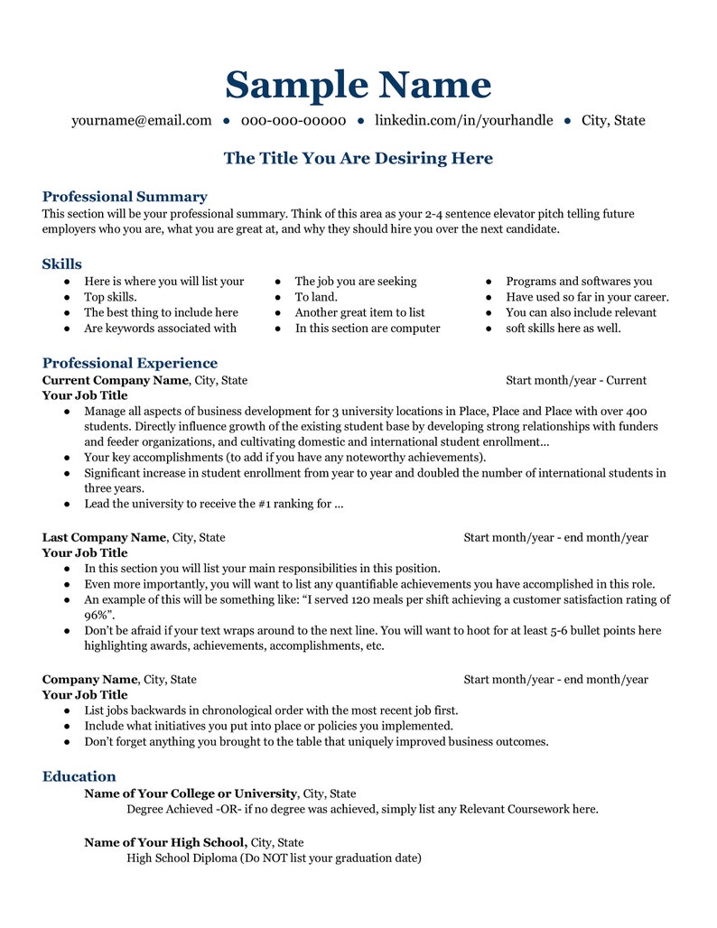 Applicant Tracking System Resume Template for Word Optimized One Page ...