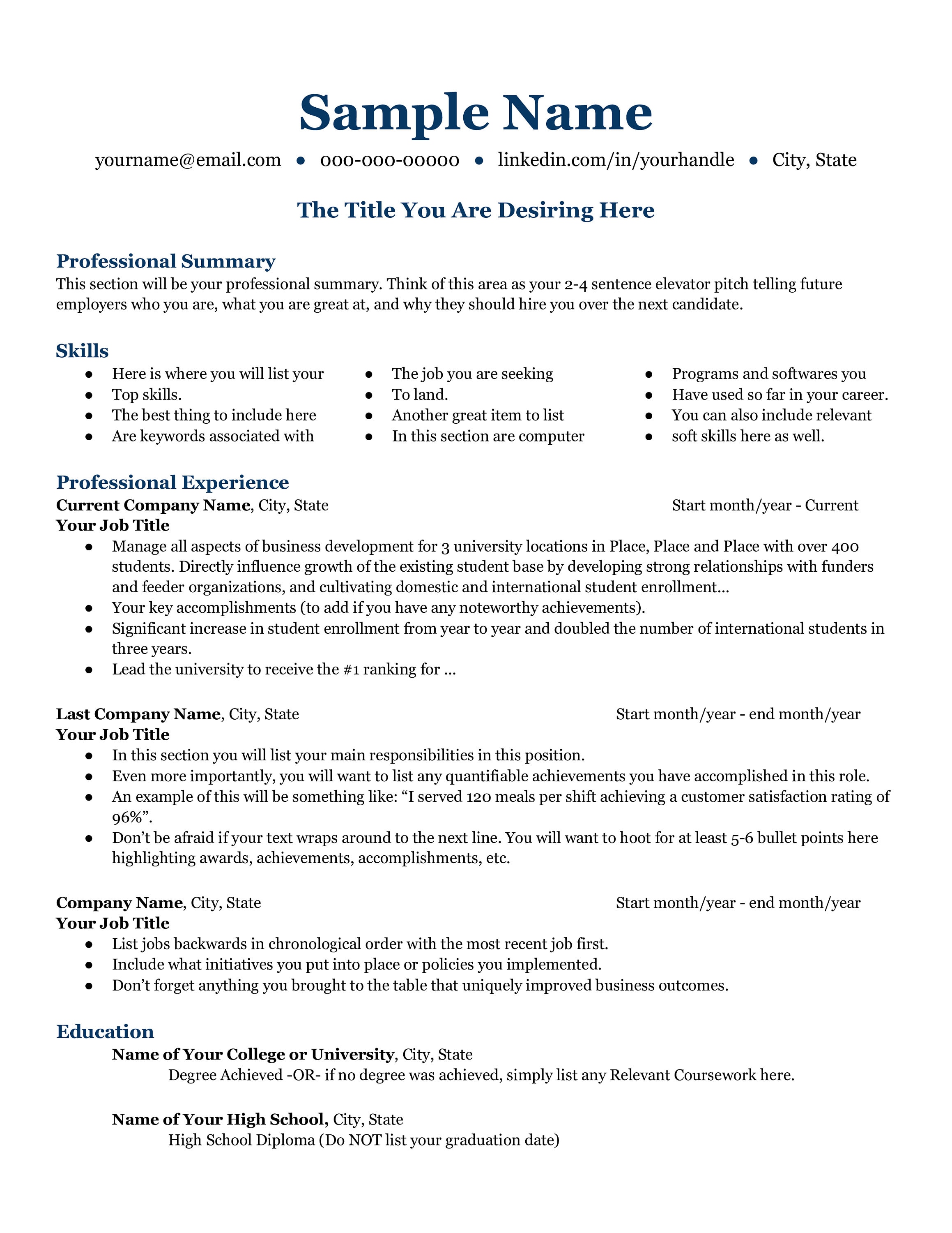 Applicant Tracking System Resume Template for Word Optimized One Page ...