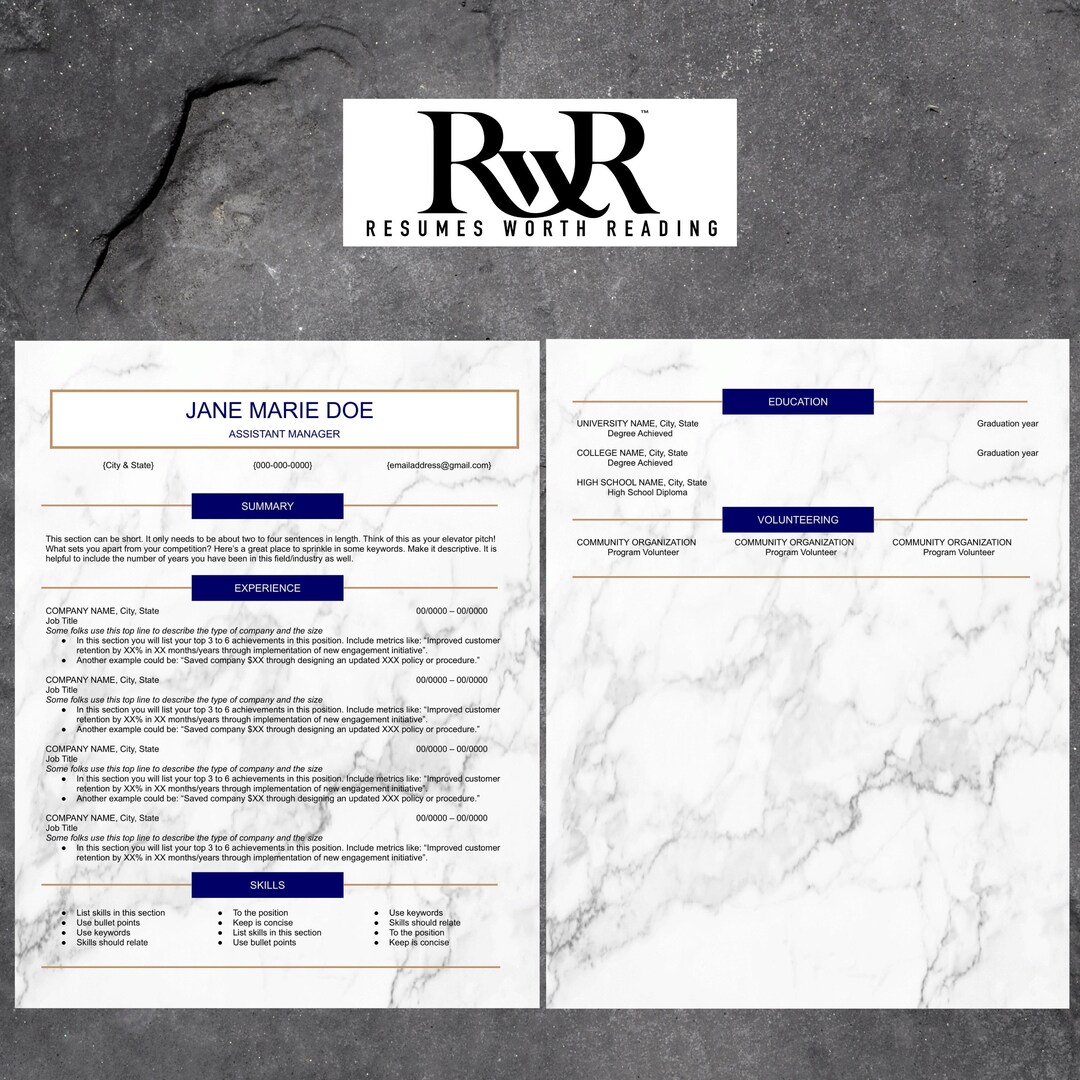 Professional Modern Resume Template for Word Two Pages Resume CV Google ...