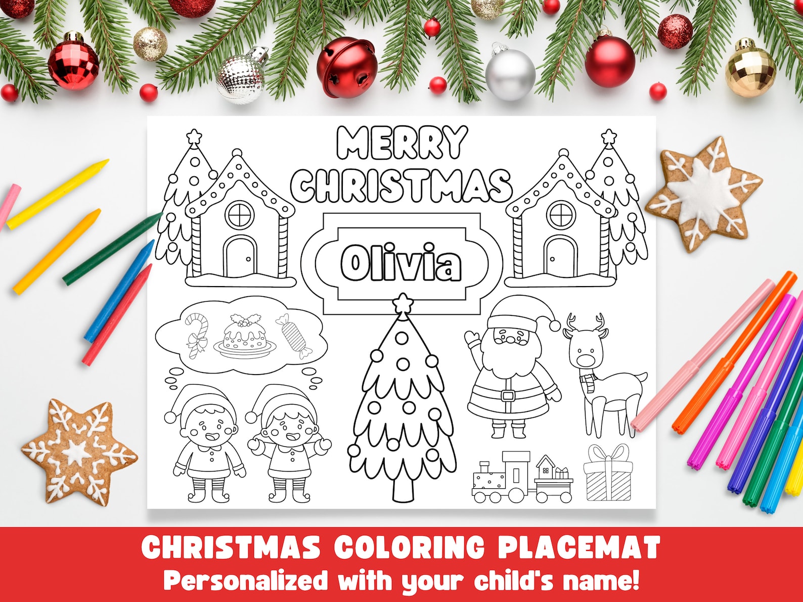 Printable Christmas Coloring Placemat Personalized Gift for - Etsy