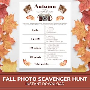 Printable Fall Autumn Photo Scavenger Hunt | Outdoor Games | Fall Games ...
