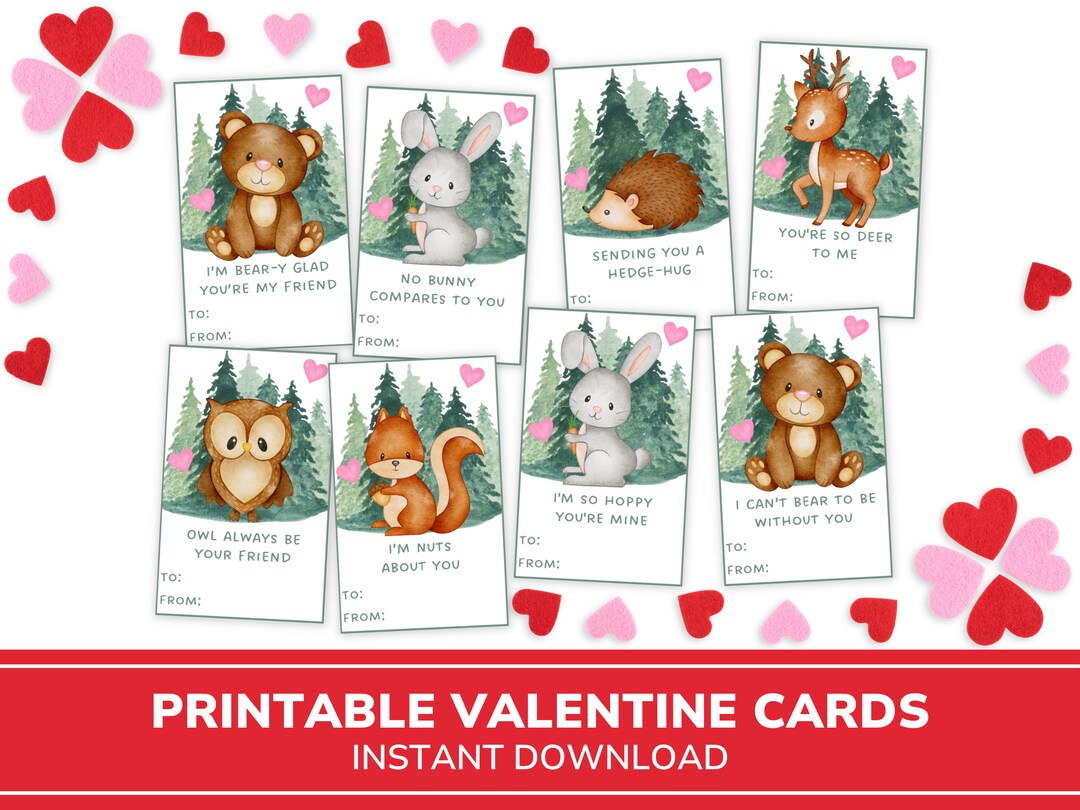 Printable Valentines Day Cards | Woodland Animal Valentines | Classroom ...