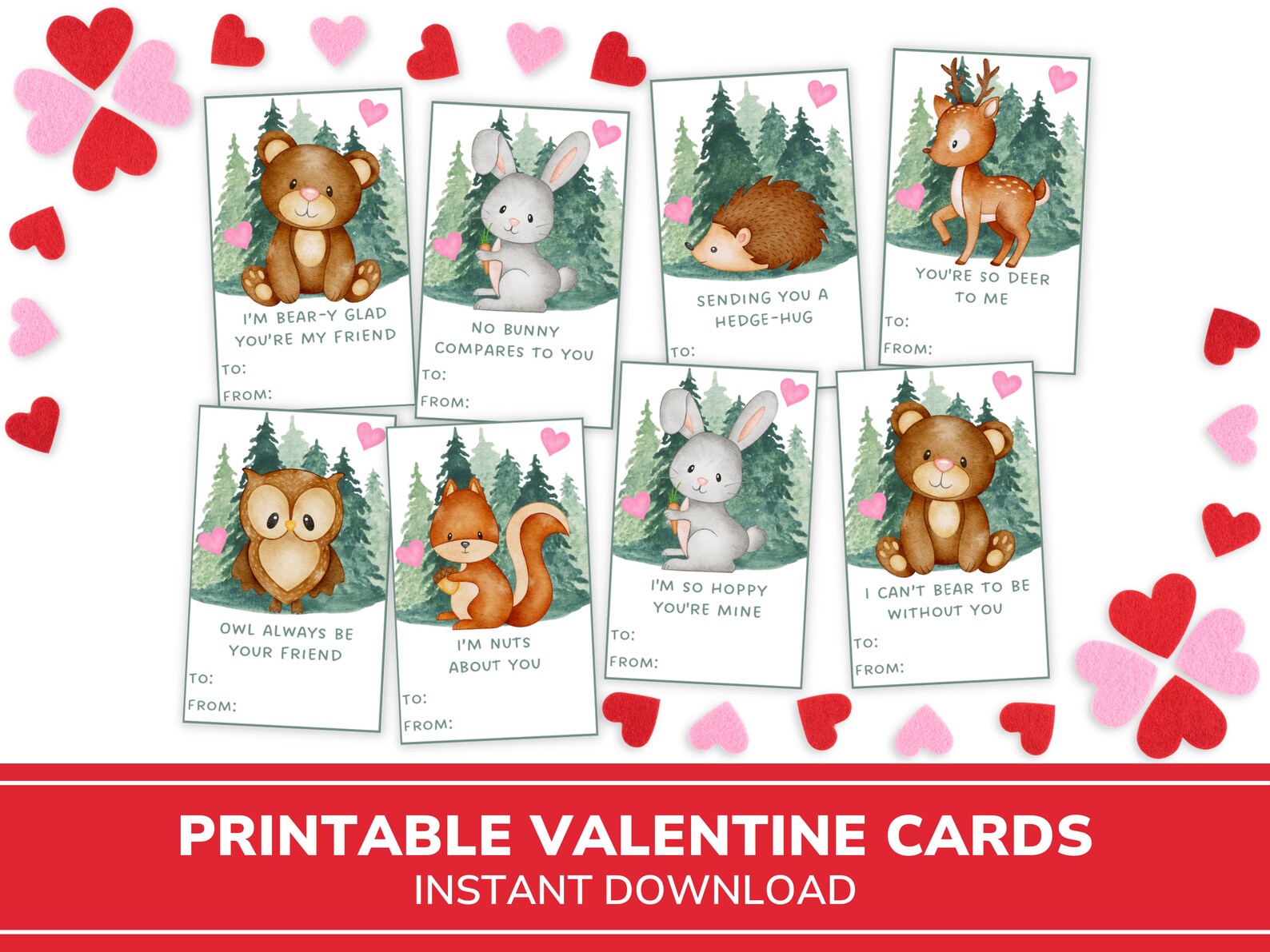 Woodland Animal Valentines Day Cards | Printable Animal Puns Valentines ...