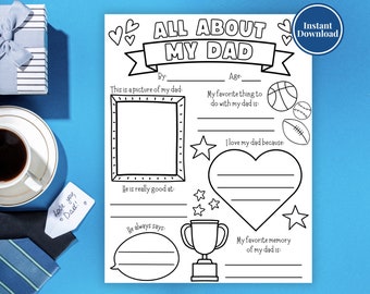 Fathers Day Gift, Kids Craft, I Love My Dad Printable Coloring Sheet ...