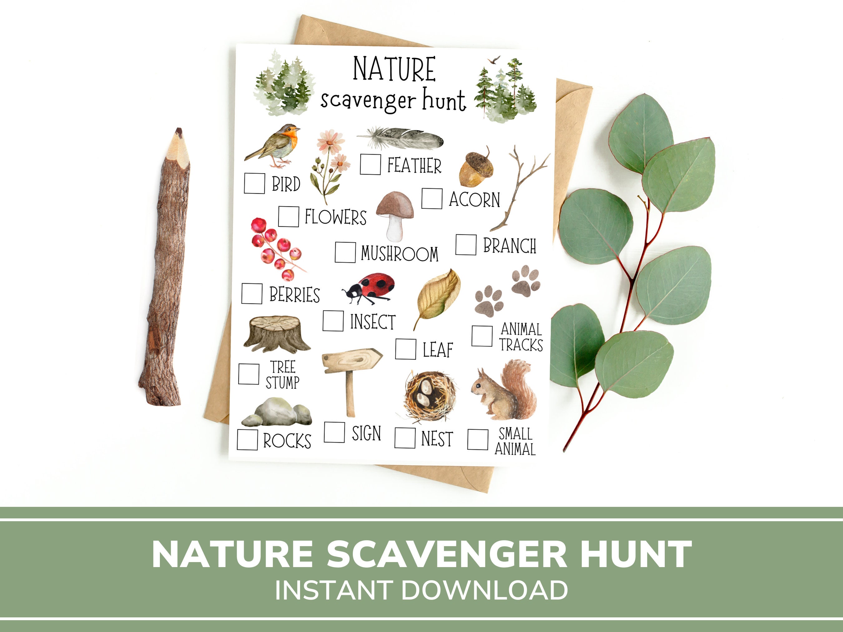 Búsqueda del tesoro en la naturaleza imprimible / Juego de búsqueda del ...