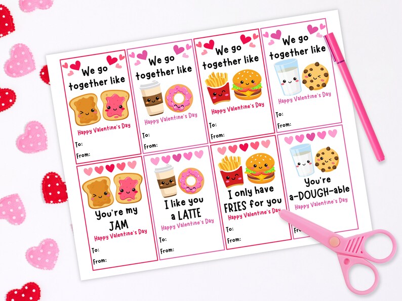 Printable Food Puns Valentines Day Cards | We Go Together Like | Class ...