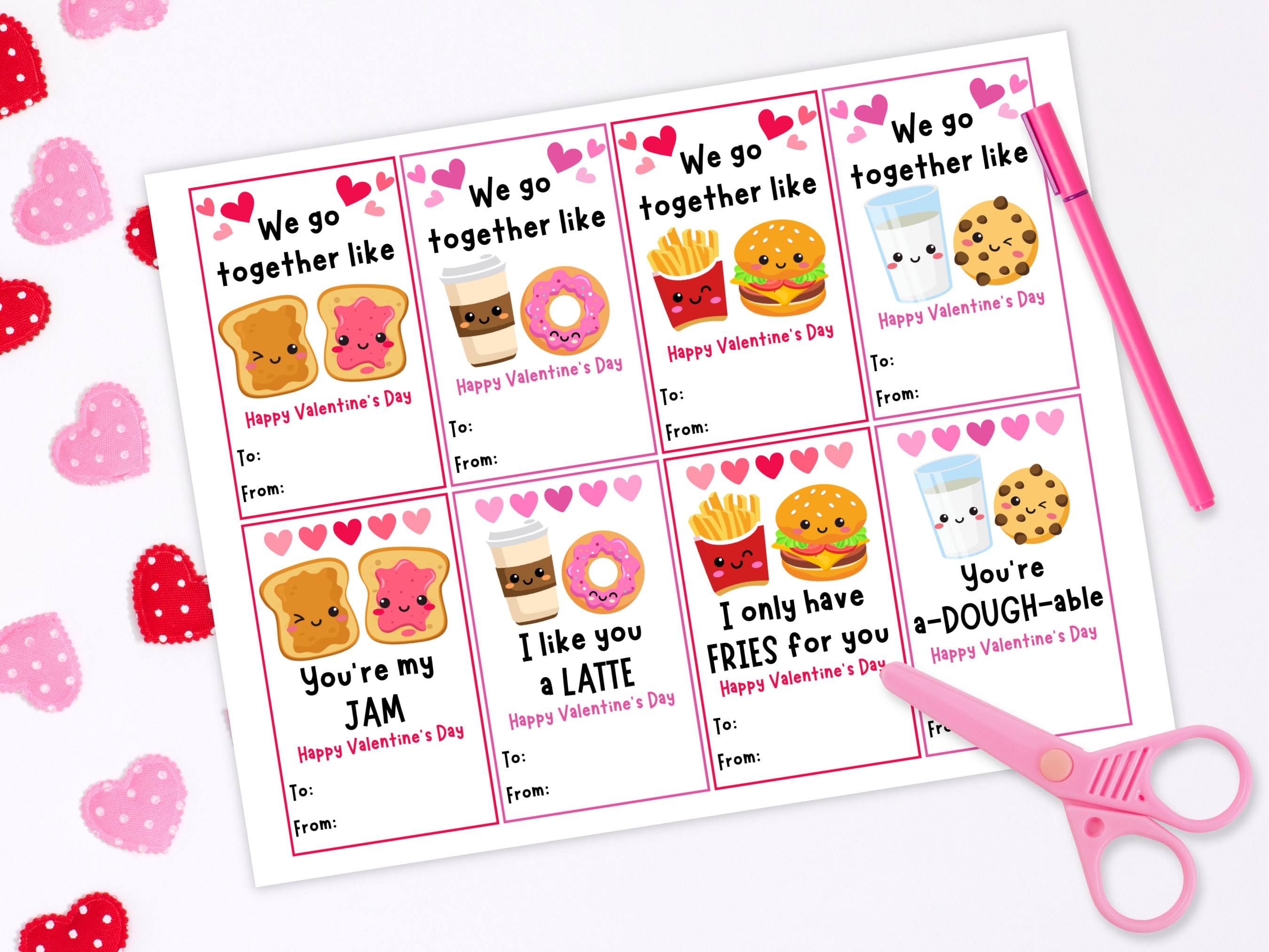 Printable Valentines Day Cards | We Go Together Like | Class Valentines ...