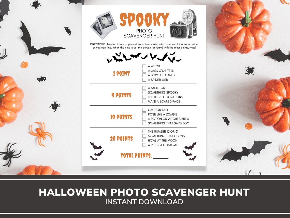 Printable Halloween Photo Scavenger Hunt | Halloween Party Game ...