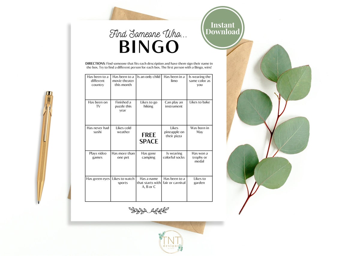 Find Someone Who Bingo Game | Find the Guest | Conversation Starter ...