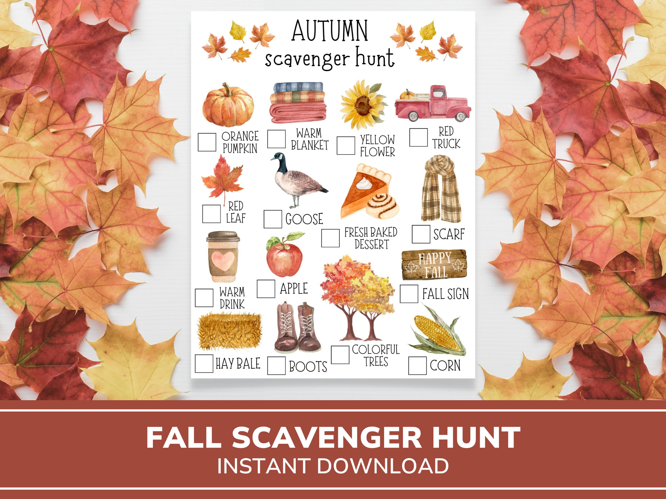 Printable Fall Autumn Scavenger Hunt | Outdoor Games | Printable Game ...