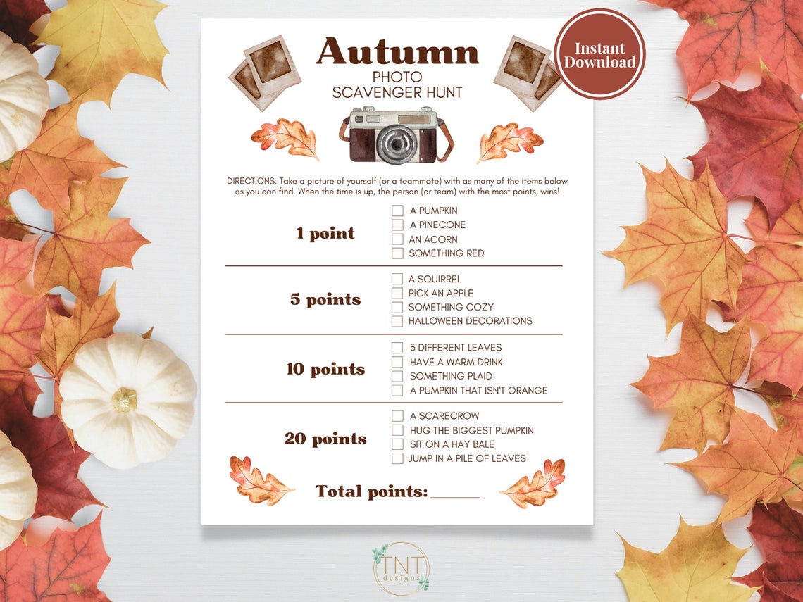 Printable Fall Autumn Photo Scavenger Hunt Outdoor Games - Etsy