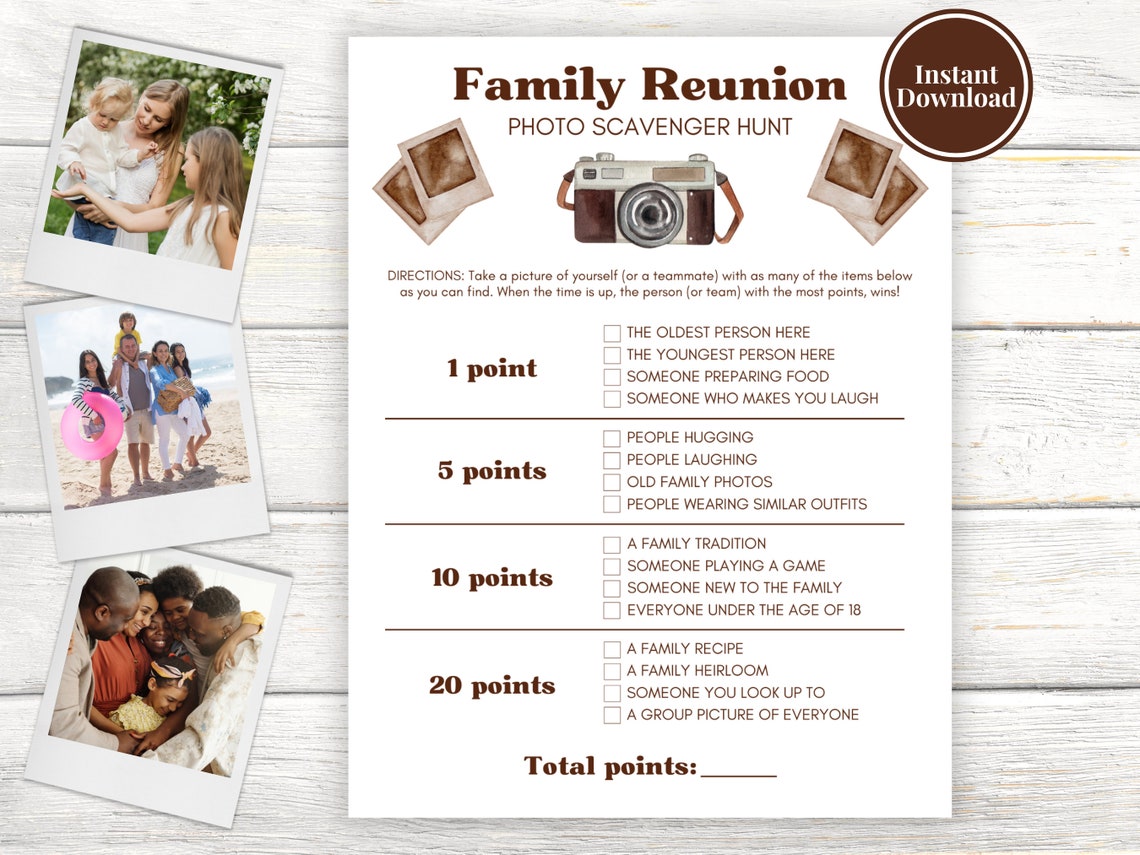 Family Reunion Photo Scavenger Hunt | Printable Family Reunion Games ...